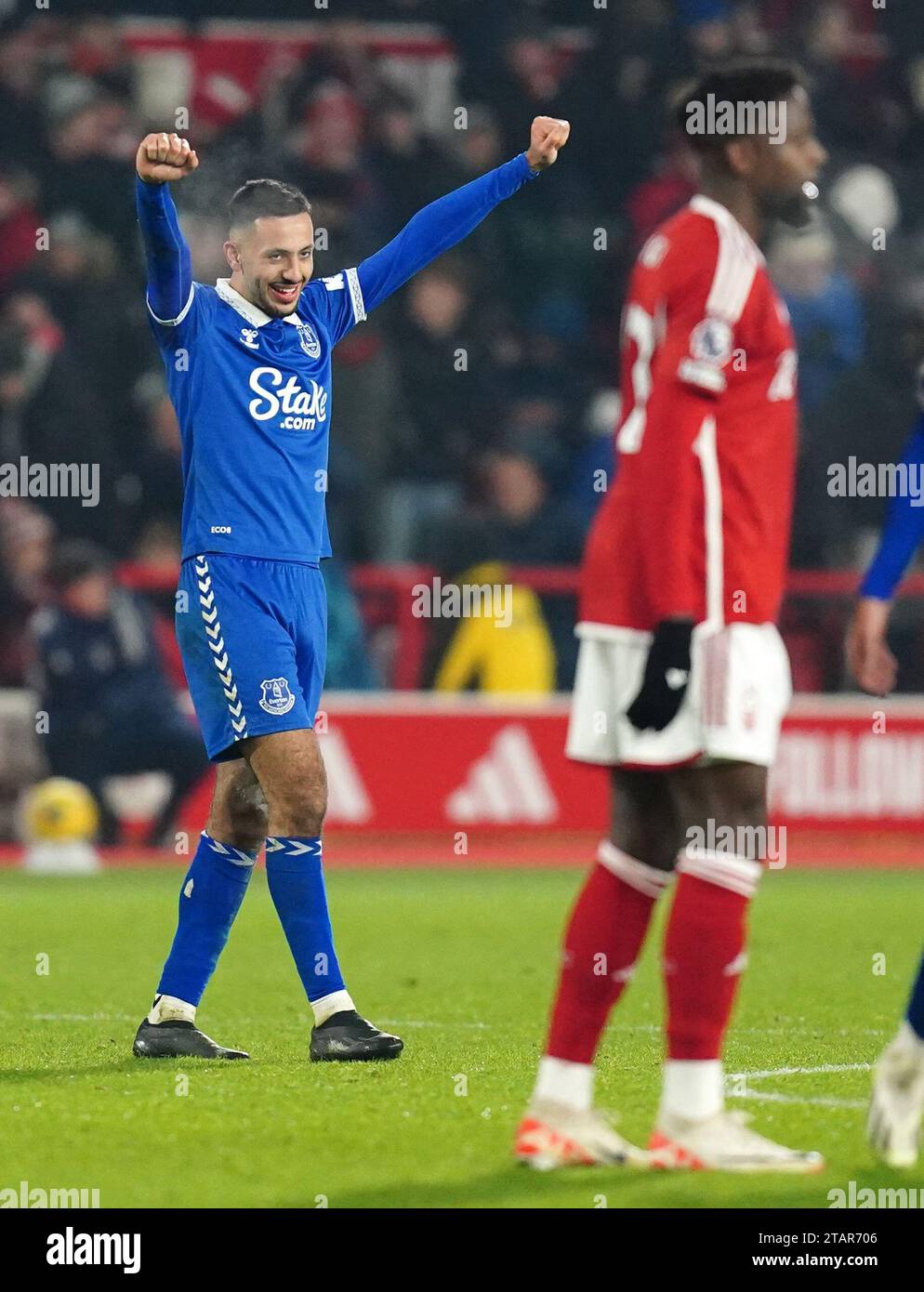 Everton's Dwight McNeil (left) celebrates following the Premier League ...
