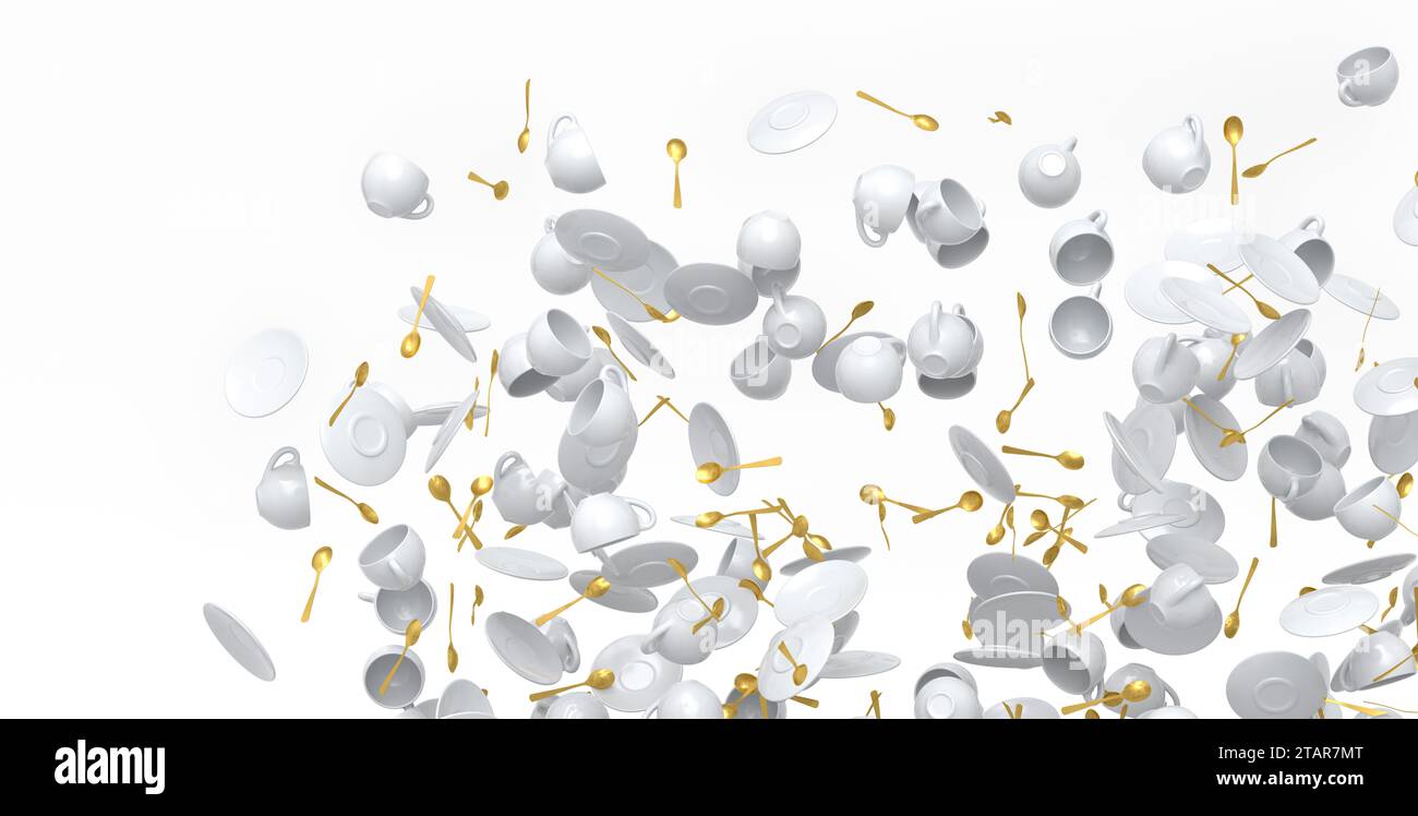 Many of flying ceramic coffee cup for espresso, mocha, latte, cocoa ...