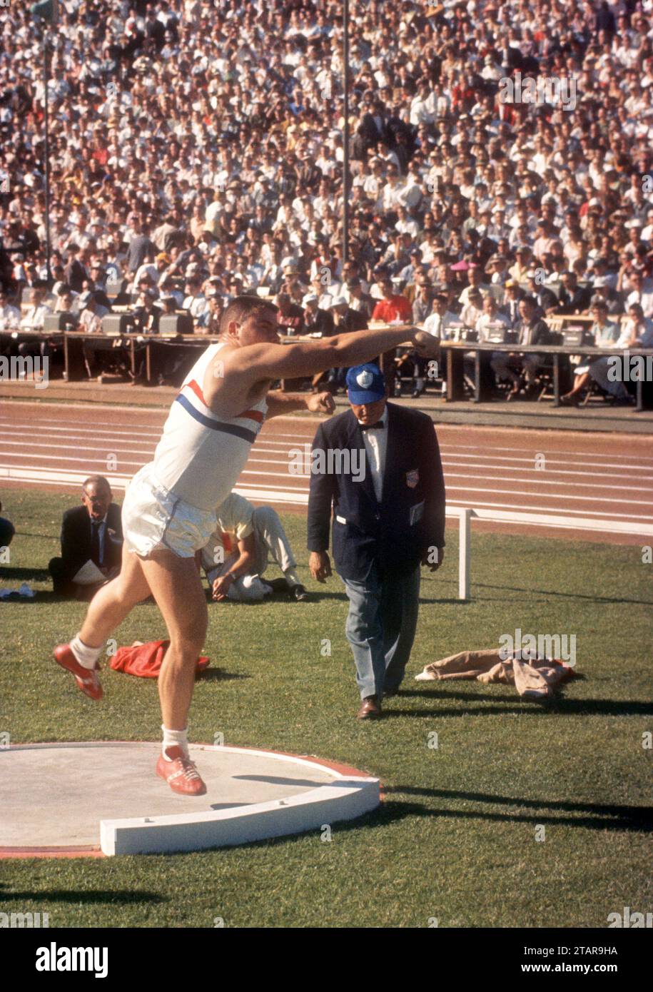 PALO ALTO, CA - JULY 1: American shot putter Dave Davis throw his shot ...