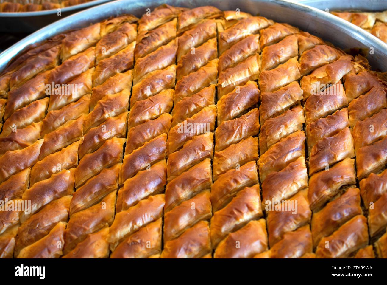 Traditional Turkish dessert Baklava in tray from Istanbul Turkey Stock ...
