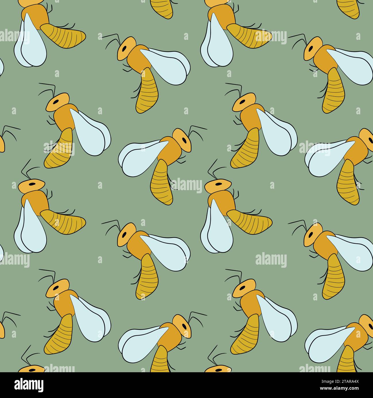 Seamless pattern with bees on color background. Small wasp. Vector ...