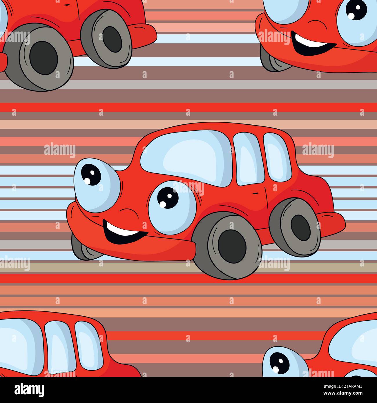 Seamless pattern with cute car on color background. Cartoot transport ...