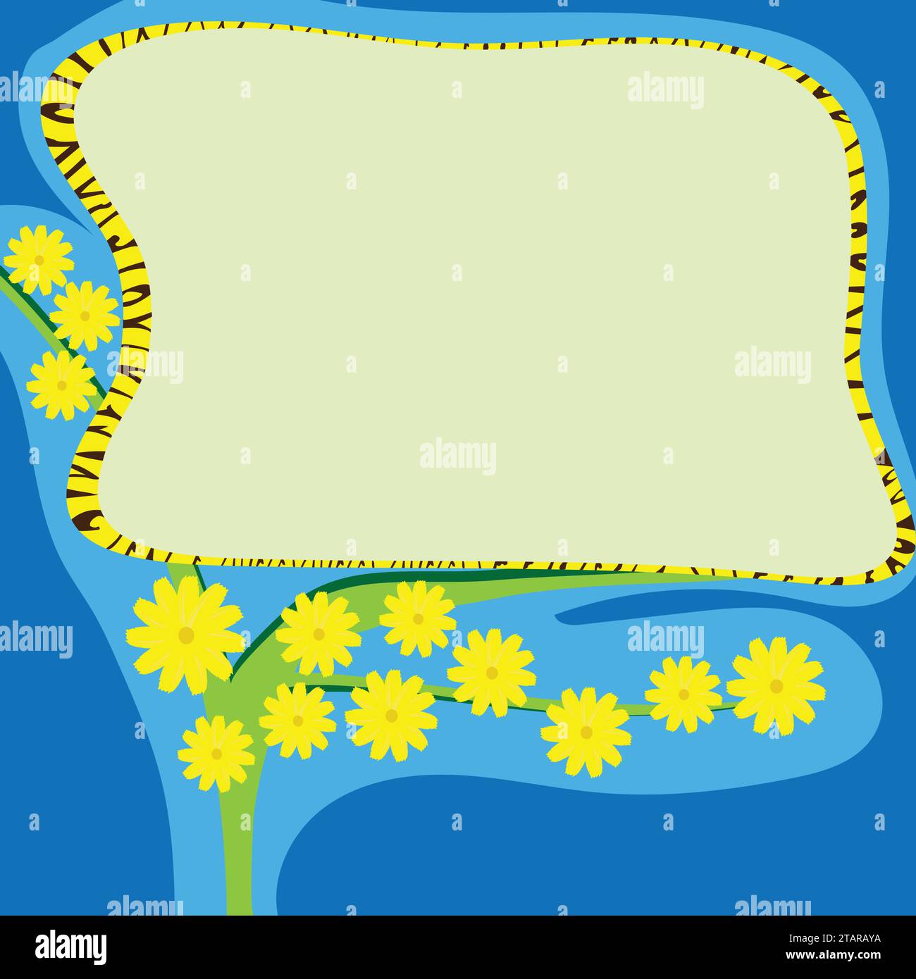 Cool announcement board on a twig with yellow flowers and blue border ...