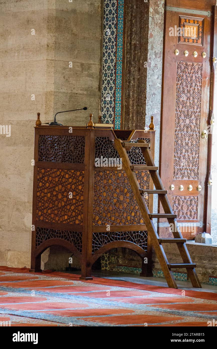 Wooden minbar, sermon pulpit of Ottoman times in mosque Stock Photo - Alamy