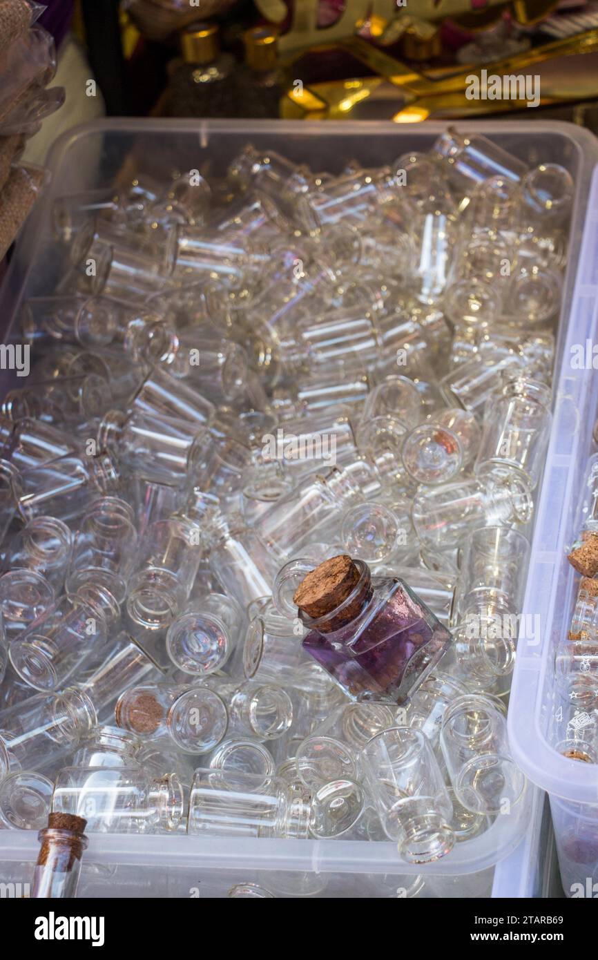 Set of Empty small transparent bottles in a box Stock Photo - Alamy