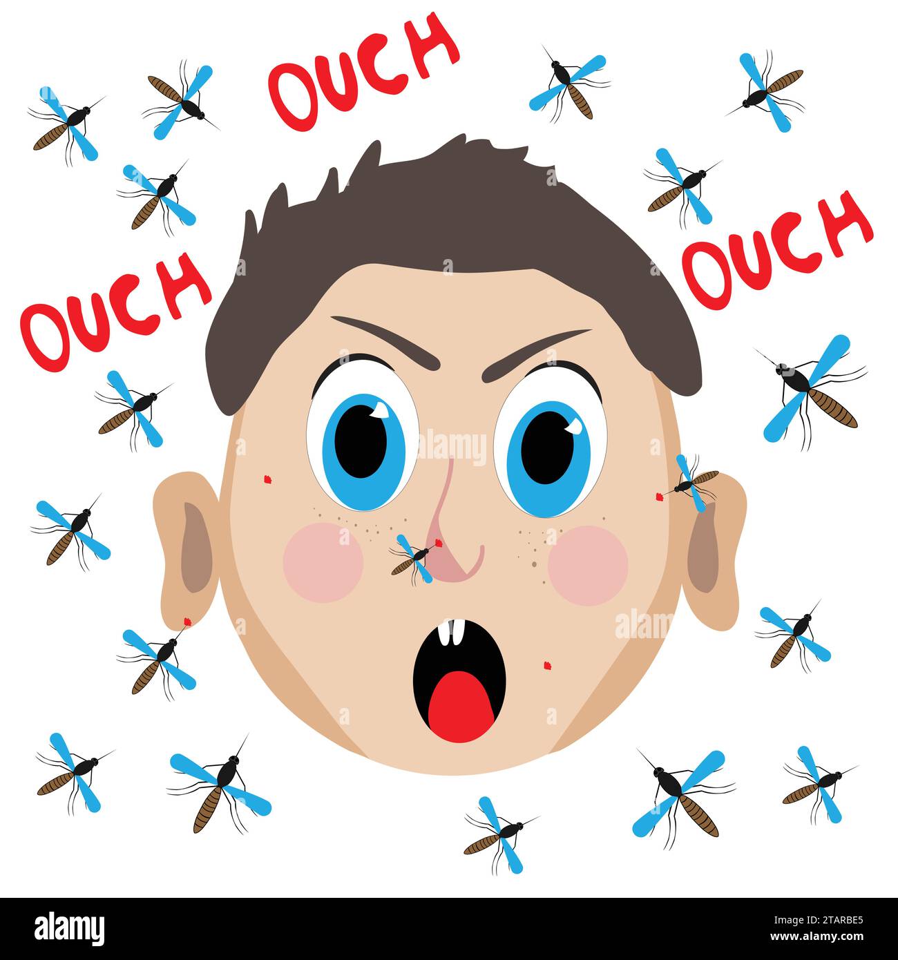 Child screaming for being attacked by mosquitoes; flat design of an ...