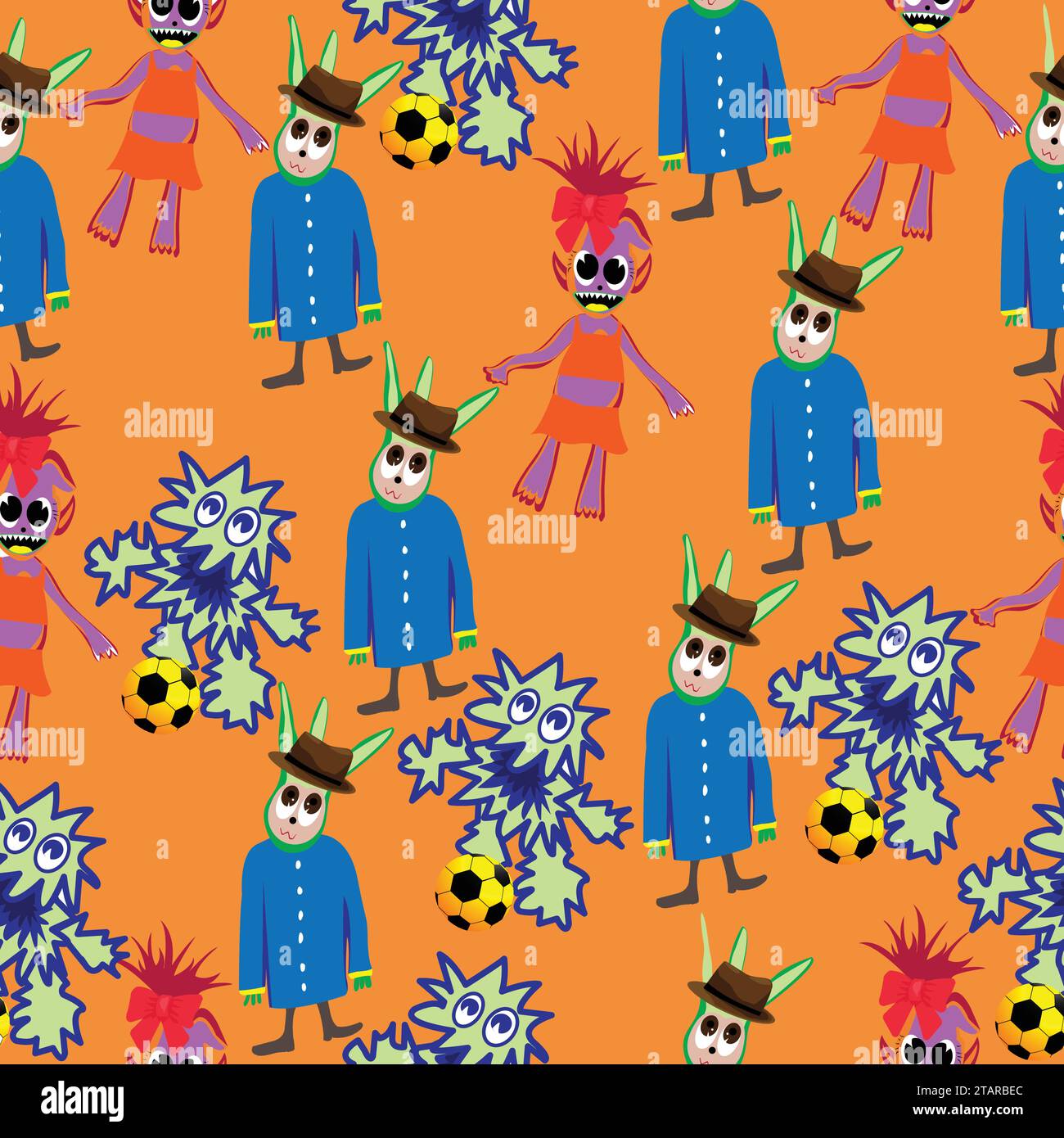 Creepy monsters with clothes seamless pattern; dressed scarry ...