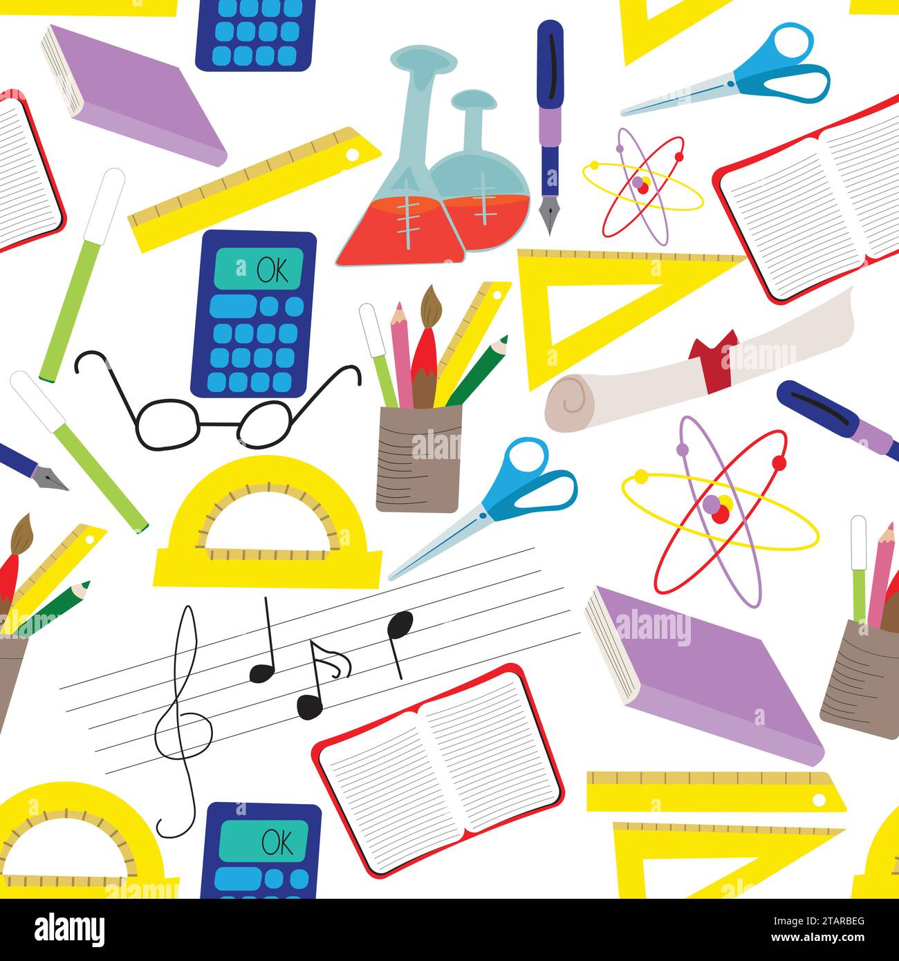 School related objects seamless pattern; Various school supplies ...