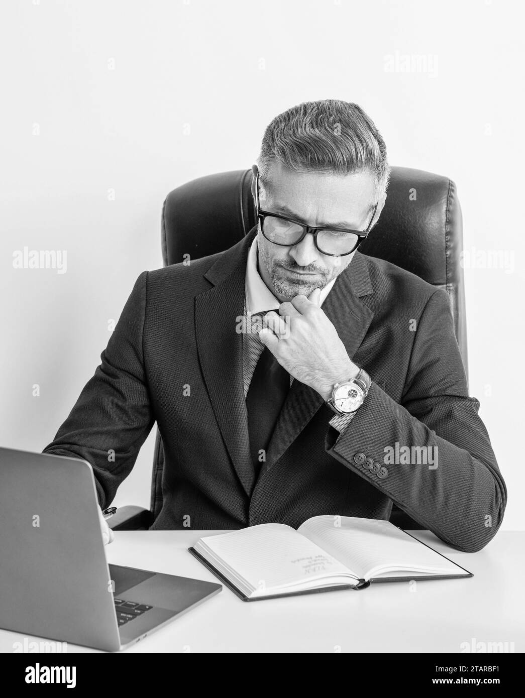 Man businessman director boss sitting Black and White Stock Photos ...