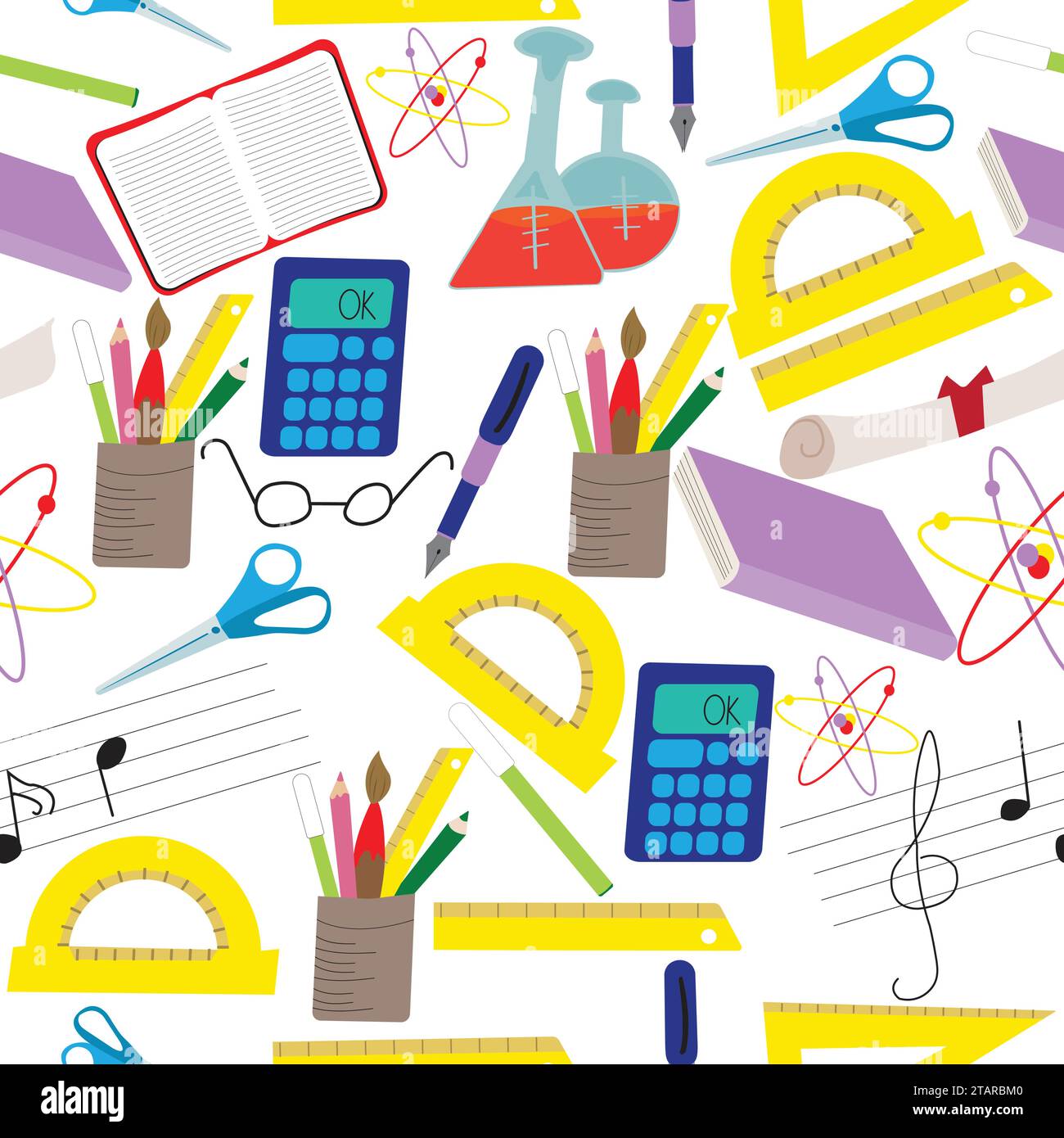 School related objects seamless pattern; Various school supplies ...
