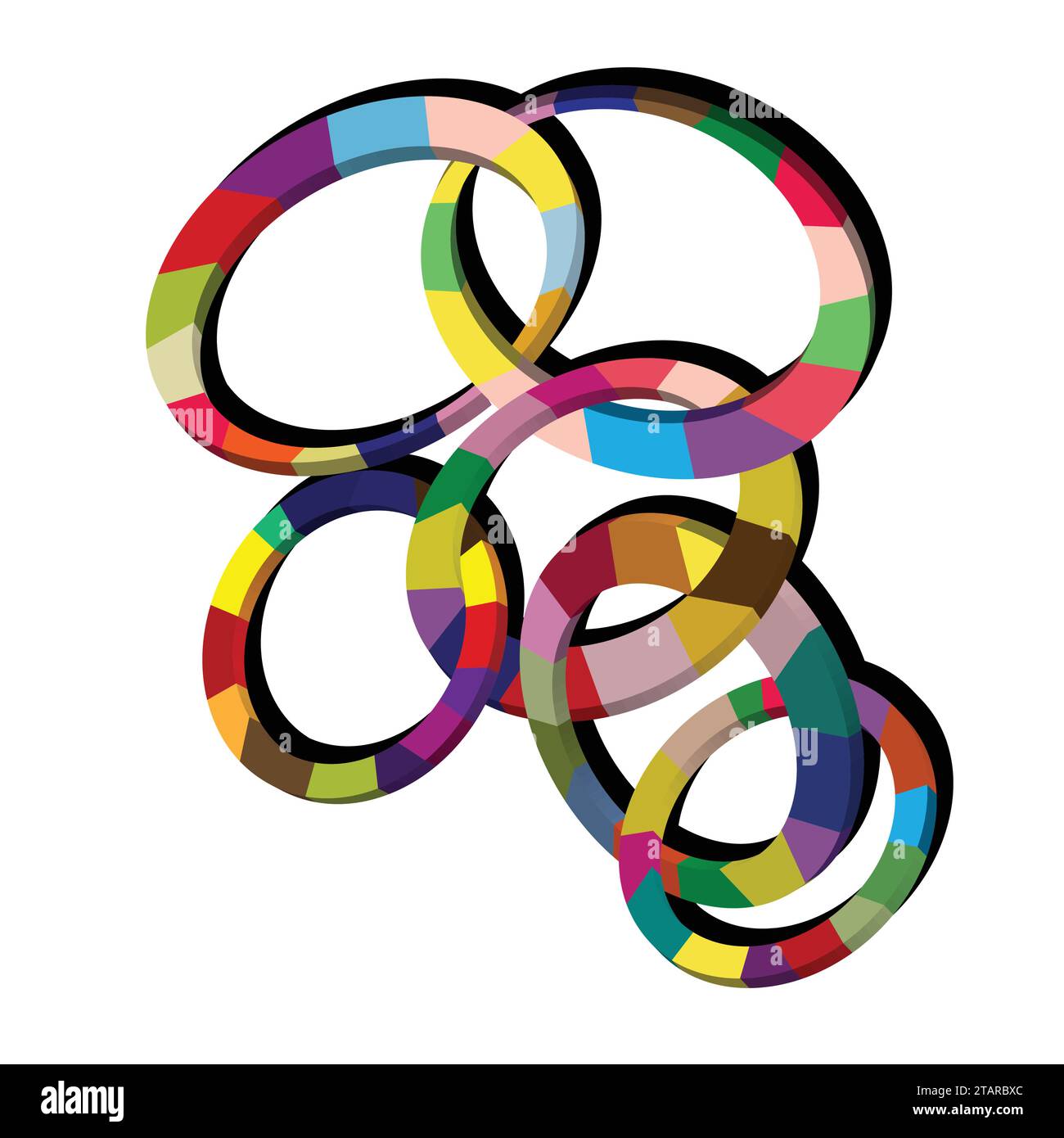 Tangled colorful 3d circles with black shadow; chain colorful logo ...