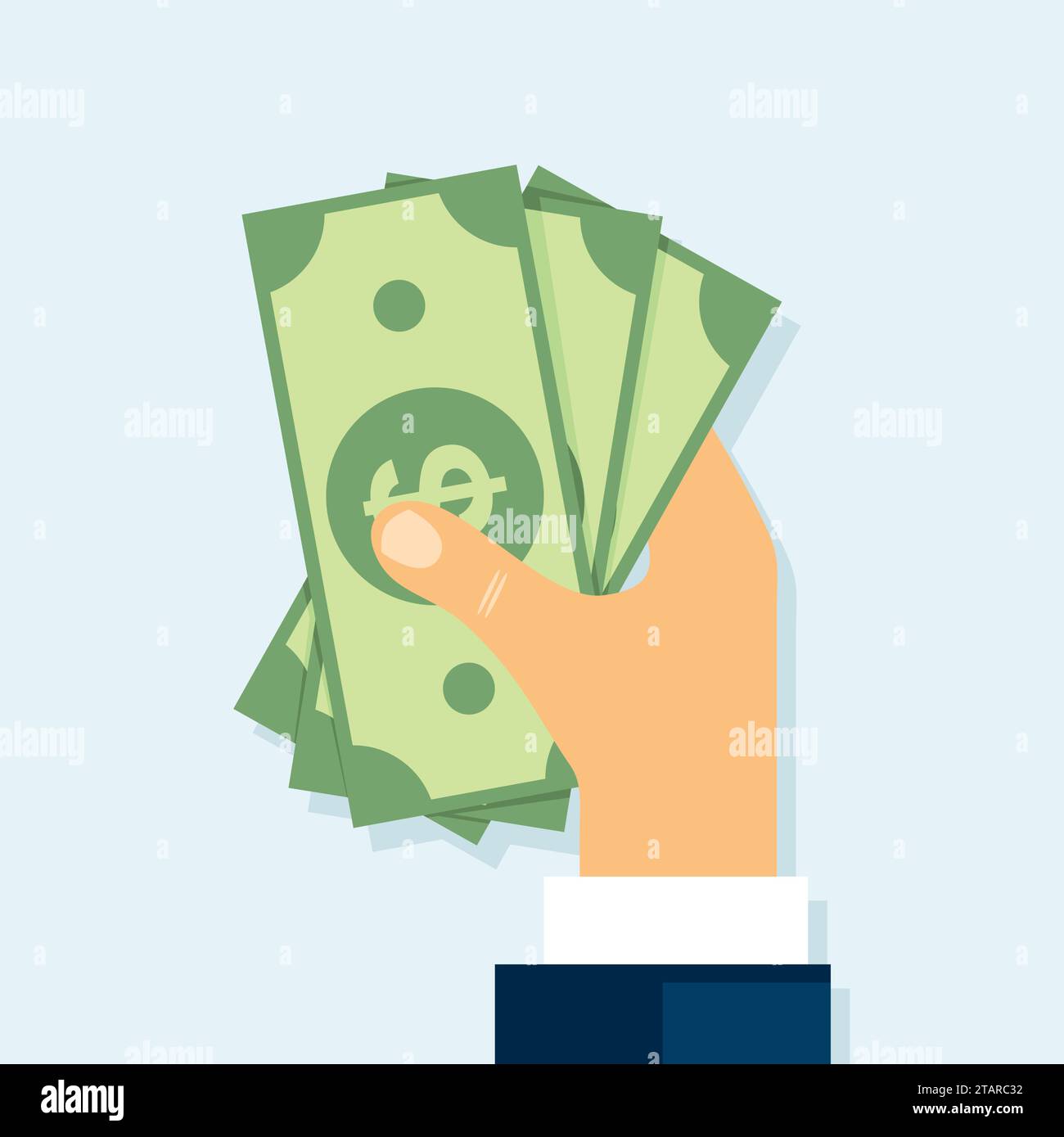 Hand holding Money, Cash bills in hand, payment type. Vector ...