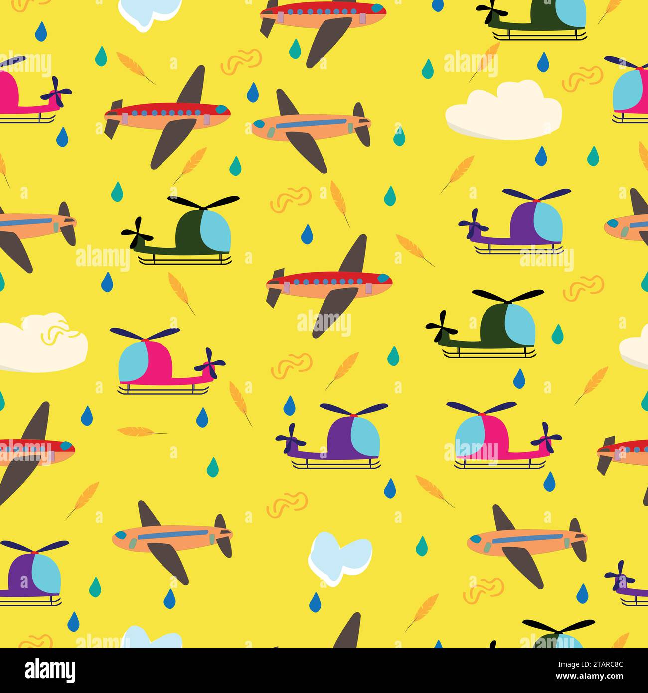 Kids seamless vector pattern with airplanes and helicopters; air ...