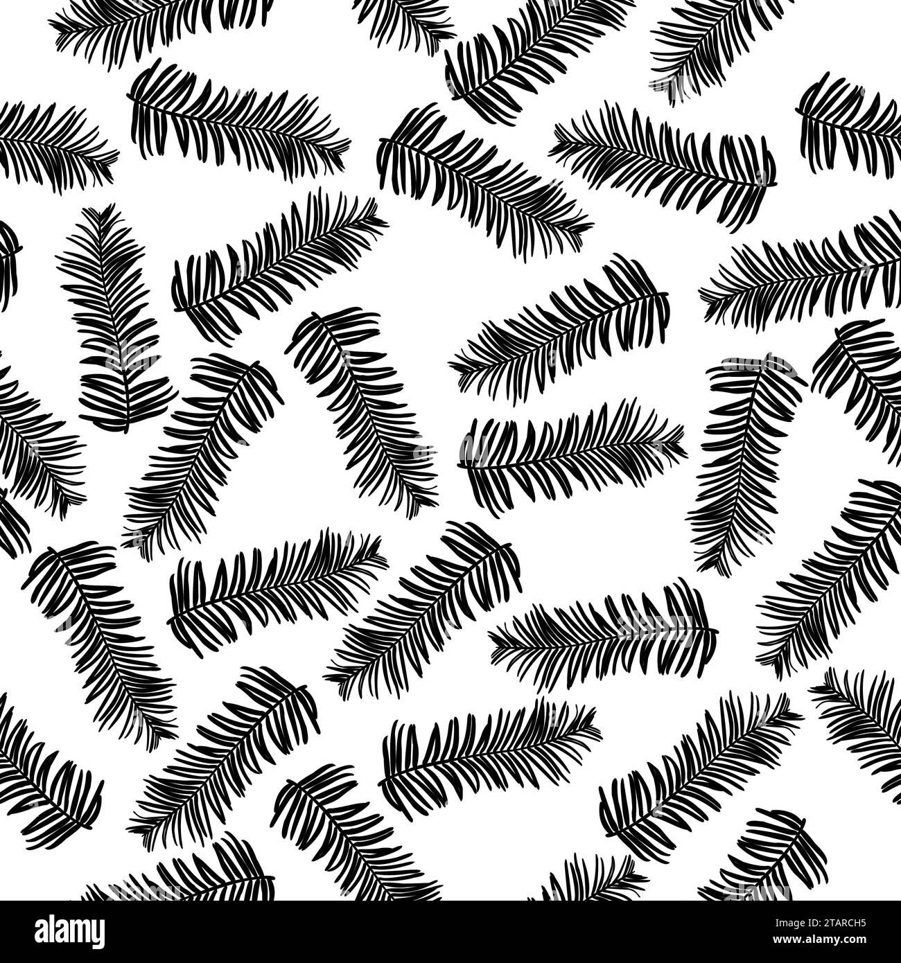 Larch twig seamless pattern; black silhouette of larch twig; vector ...