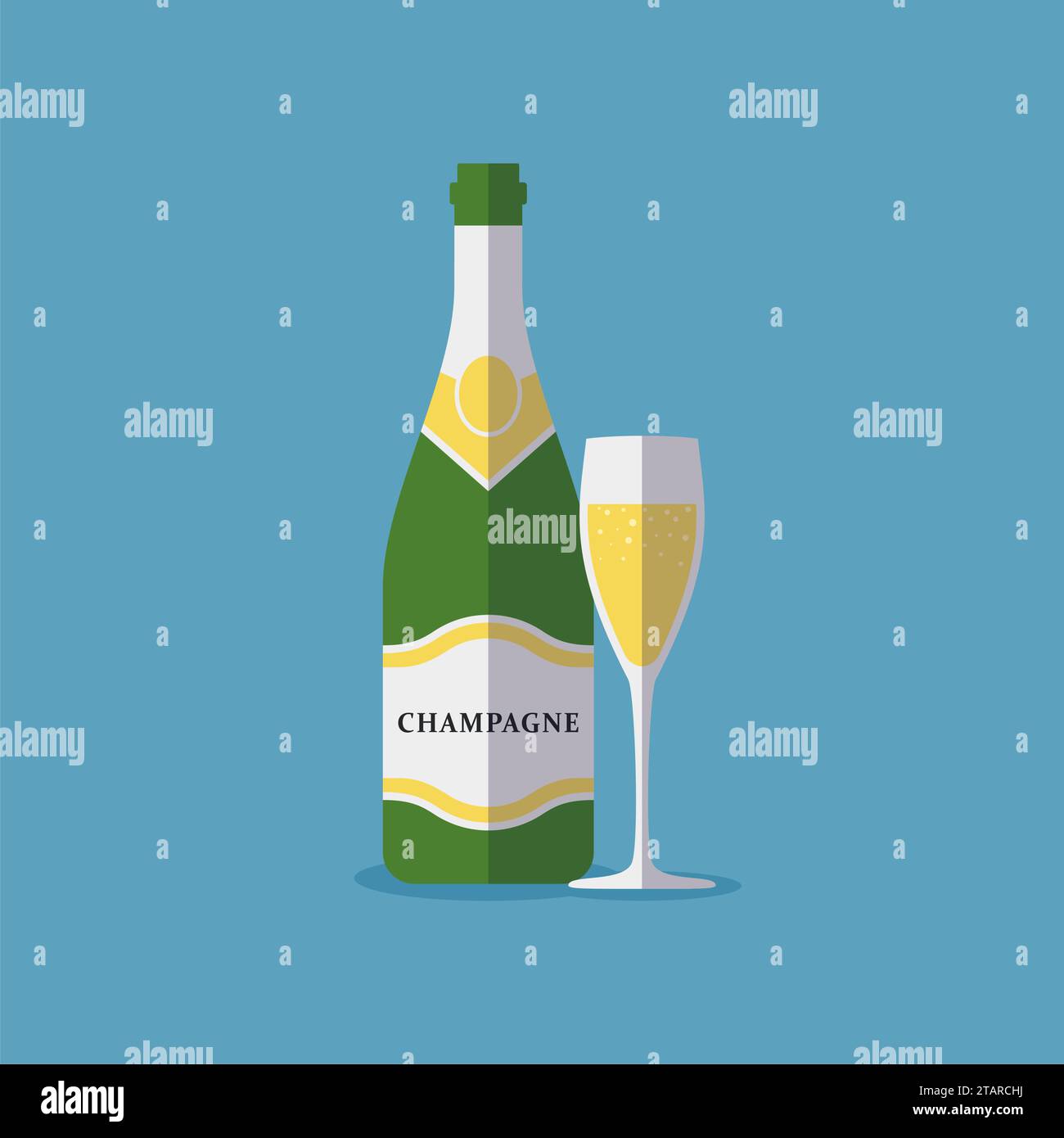 Champagne Bottle And Champagne Glass Vector Isolated On White Background Alcohol Celebration