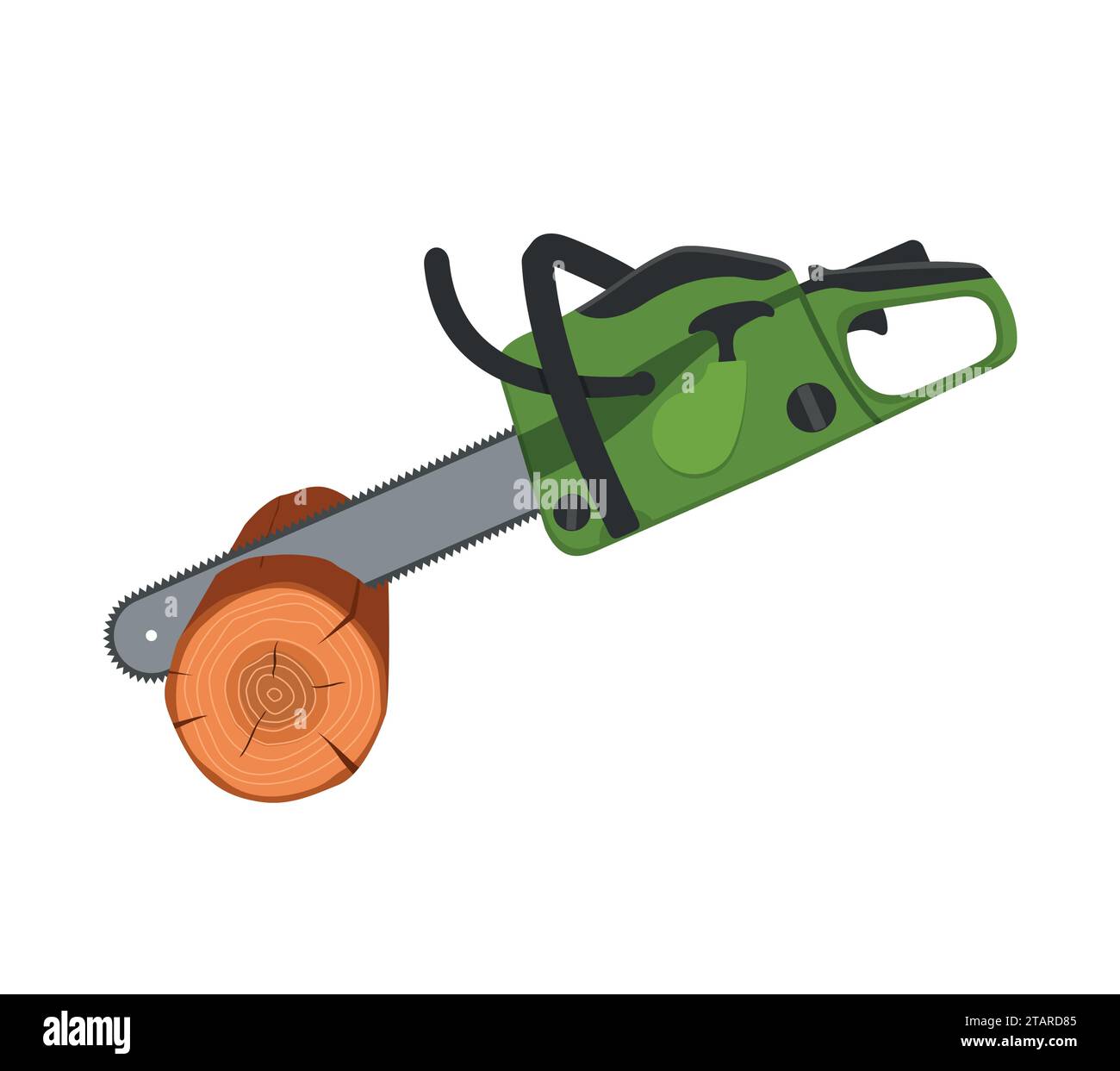 Chainsaw sawing wood tree isolated on white background. Professional ...