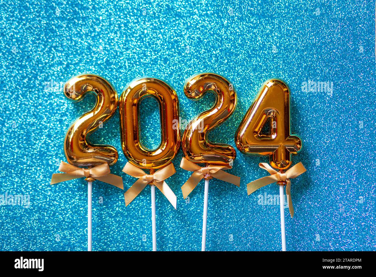 Happy New Year numbers 2024 concept - Orange old gold numbers on blue ...