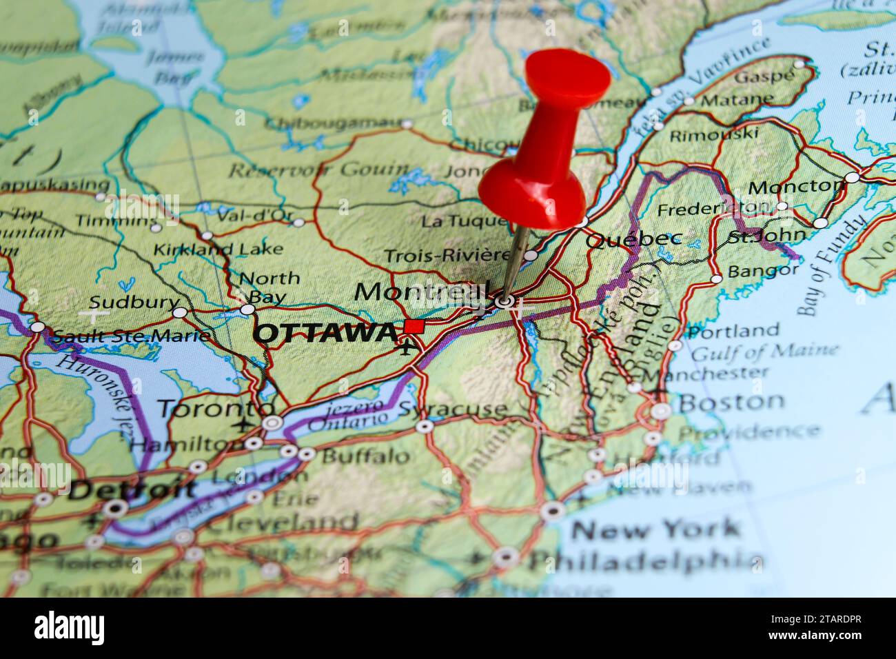Montreal, Canada pin on map Stock Photo - Alamy