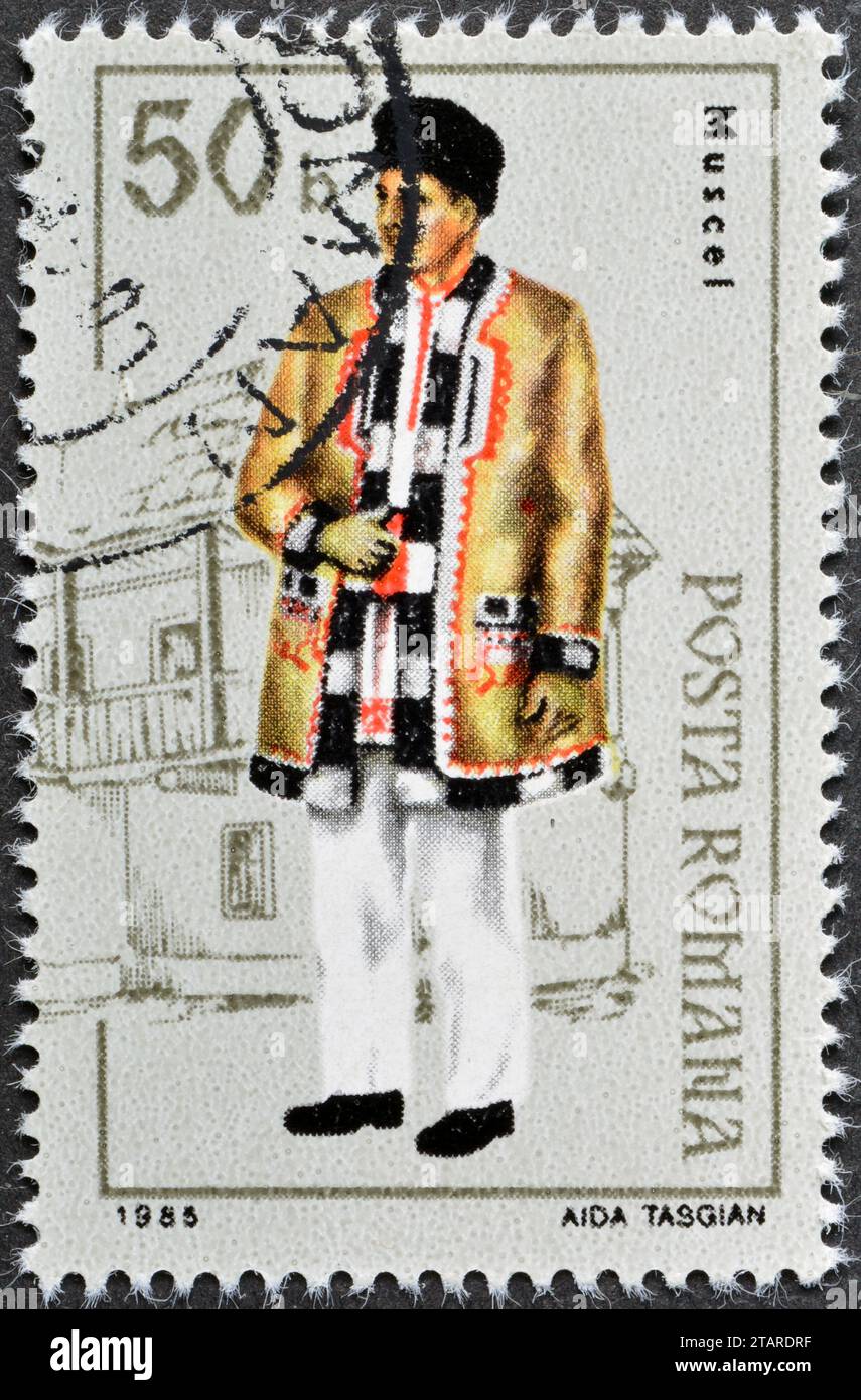 Cancelled postage stamp printed by Romania, that shows Man from Muscel ...