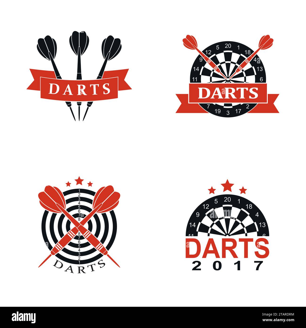 Darts set labels sports emblem and symbol isolated on white background ...
