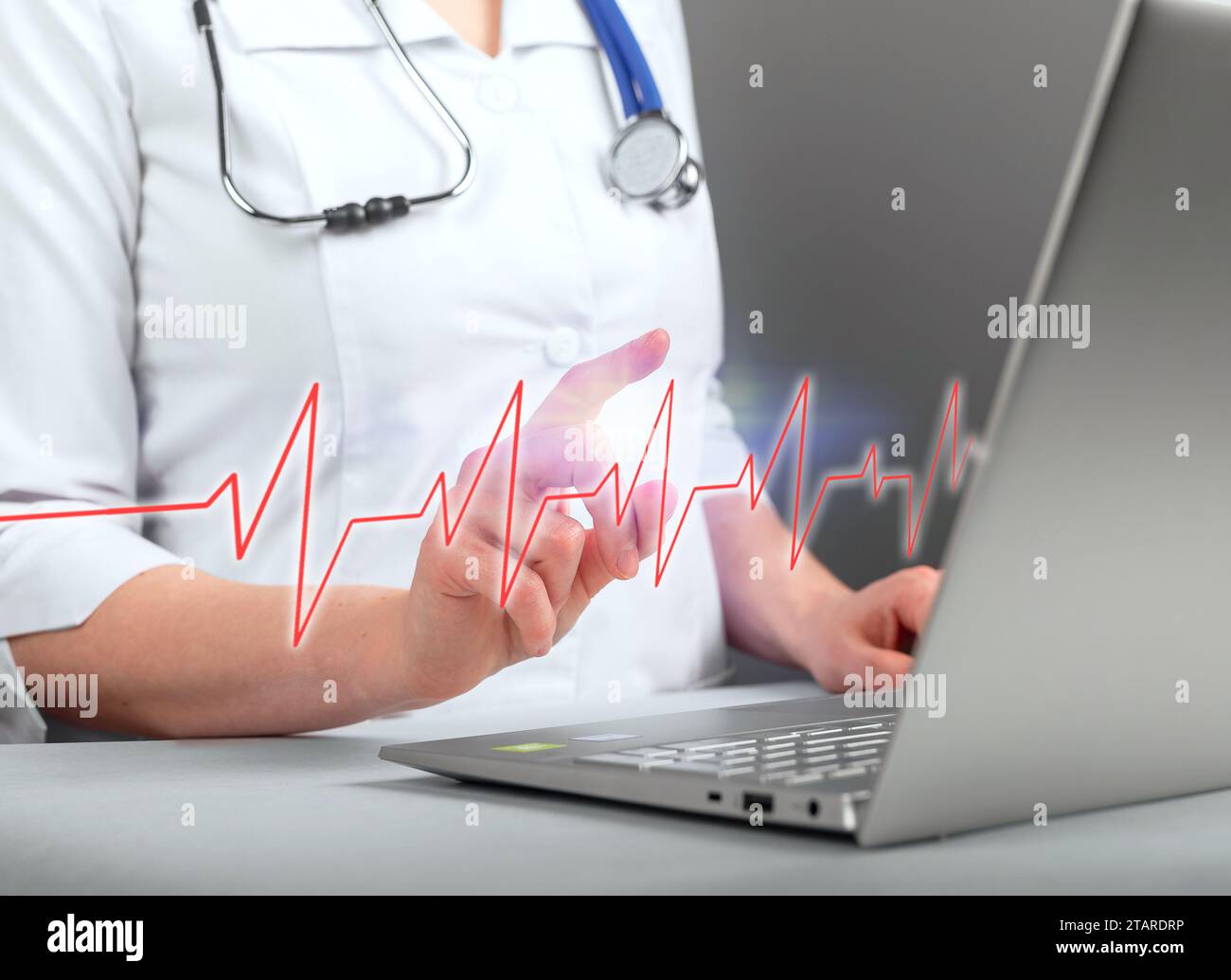 ECG, cardiology and medical technology. Doctor checking ...