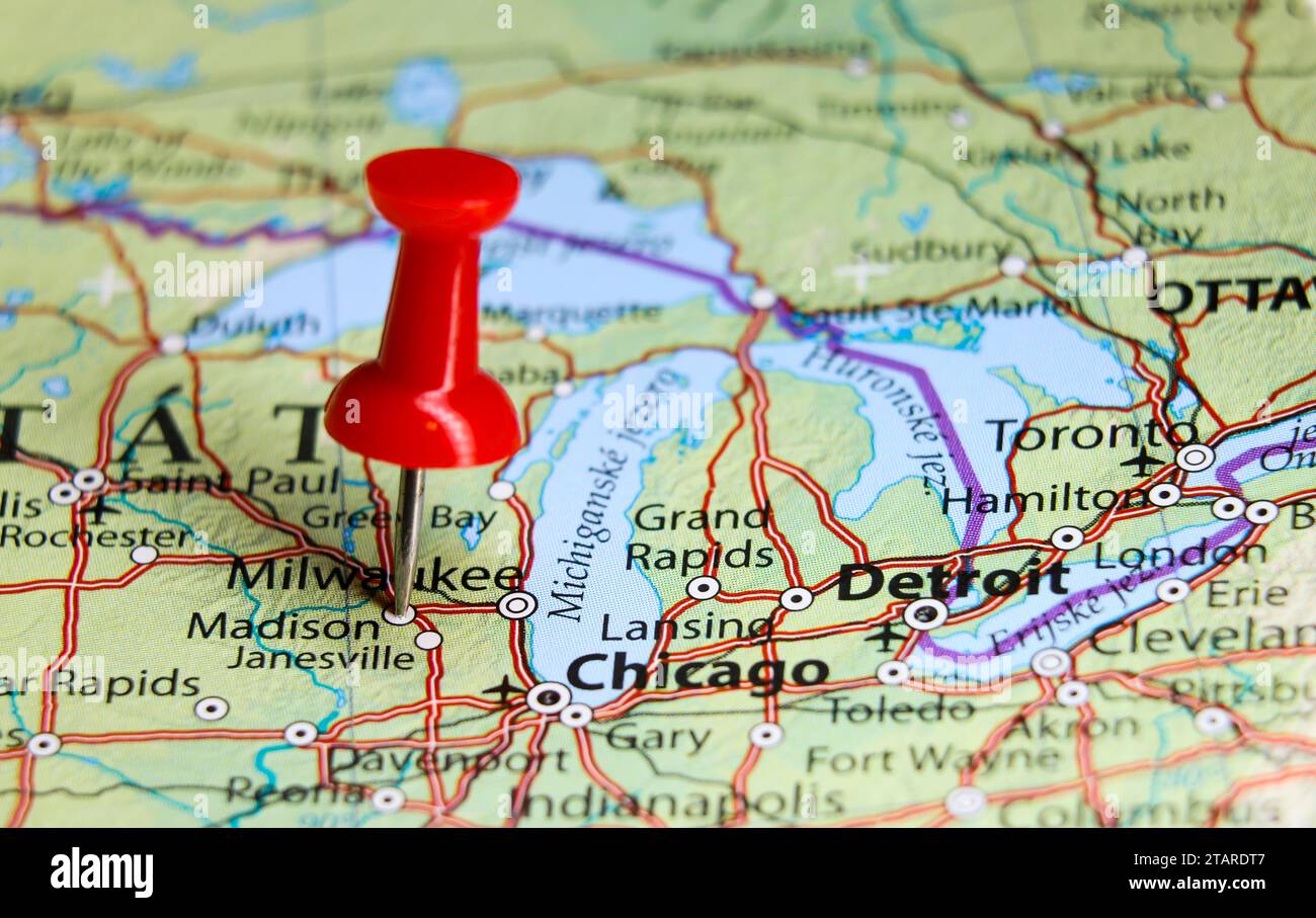 Madison, Wisconsin pin on map Stock Photo - Alamy