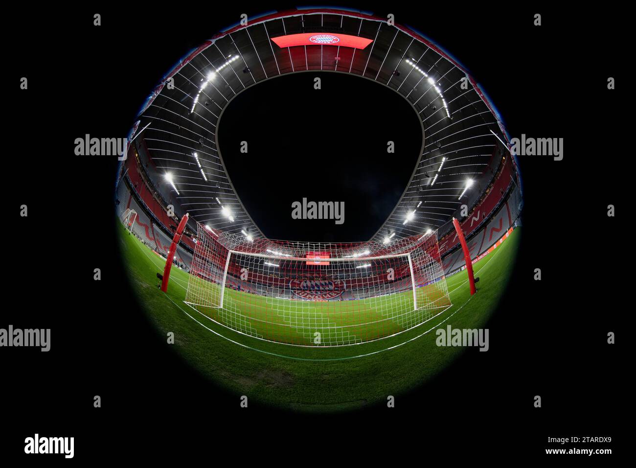 Stadium interior, overview, goal net, goal, scoreboard, fisheye shot ...