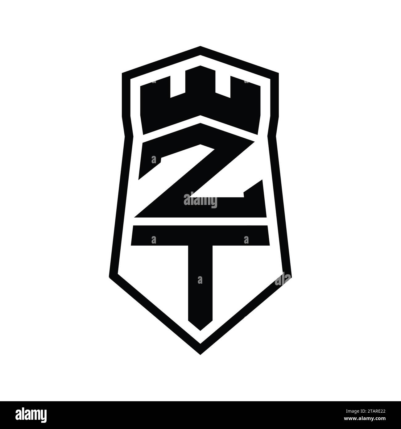 ZT Letter Logo monogram hexagon shield shape up and down with crown castle isolated style design ...