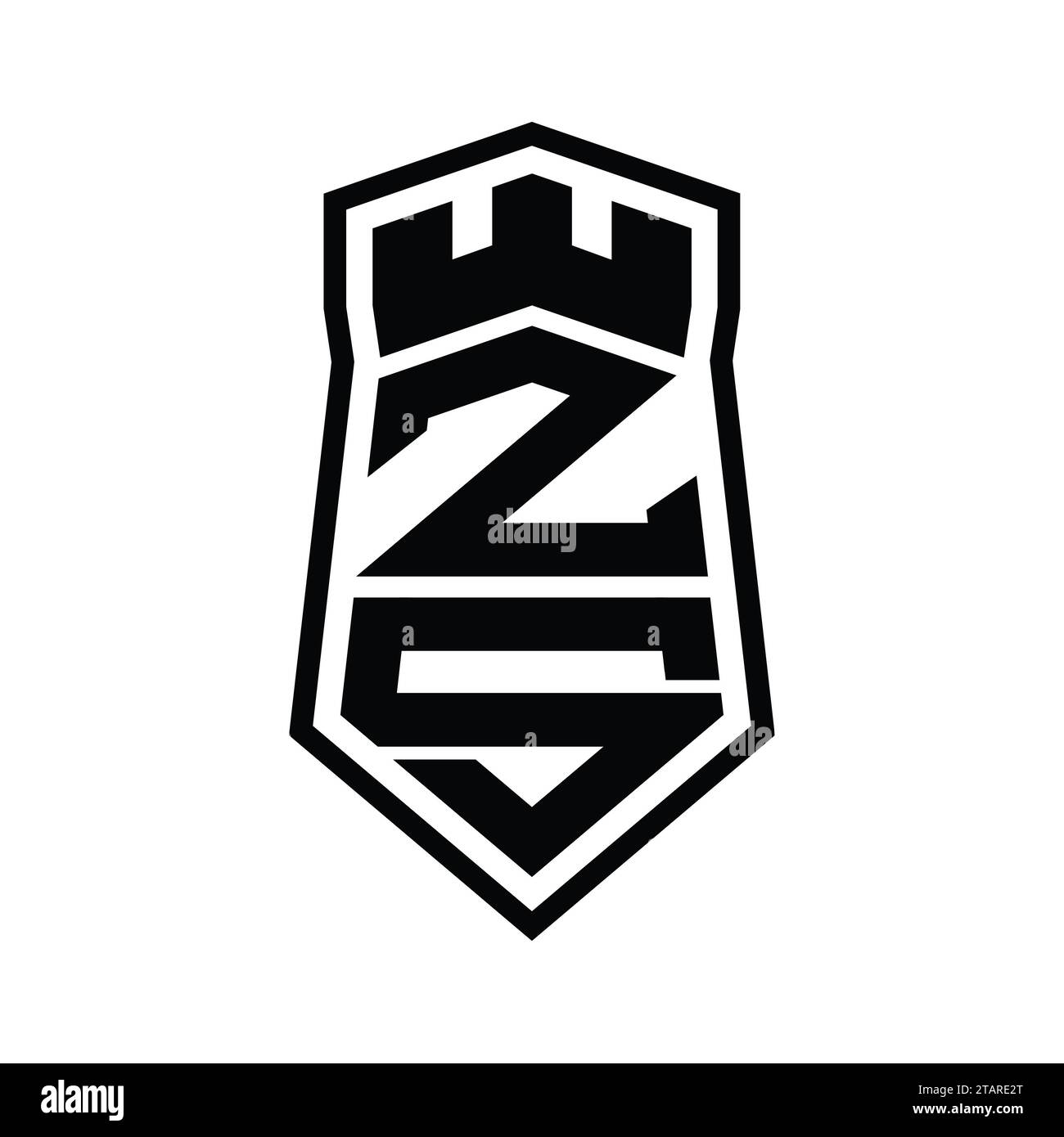 ZS Letter Logo monogram hexagon shield shape up and down with crown castle isolated style design ...