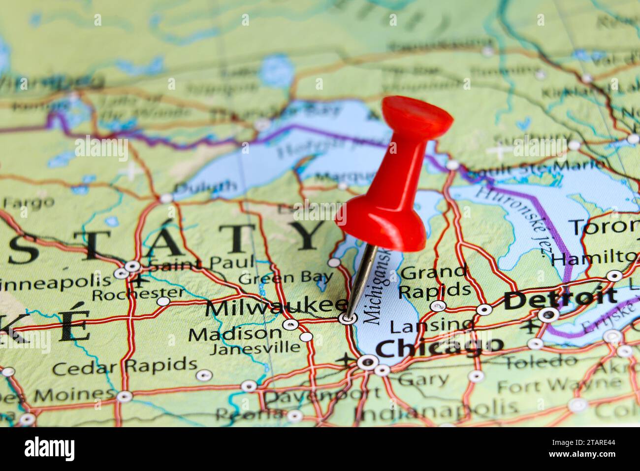 Milwaukee, Wisconsin pin on map Stock Photo - Alamy