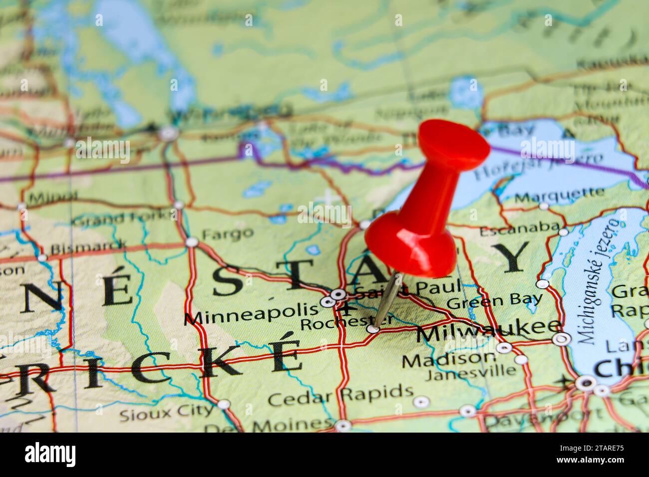 Rochester, Minnesota pin on map Stock Photo - Alamy