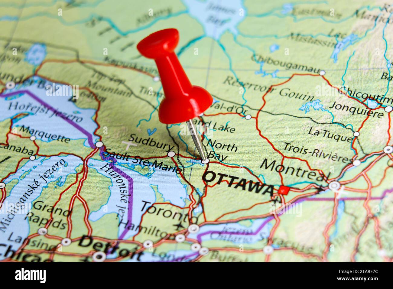 North Bay, Canada pin on map Stock Photo - Alamy