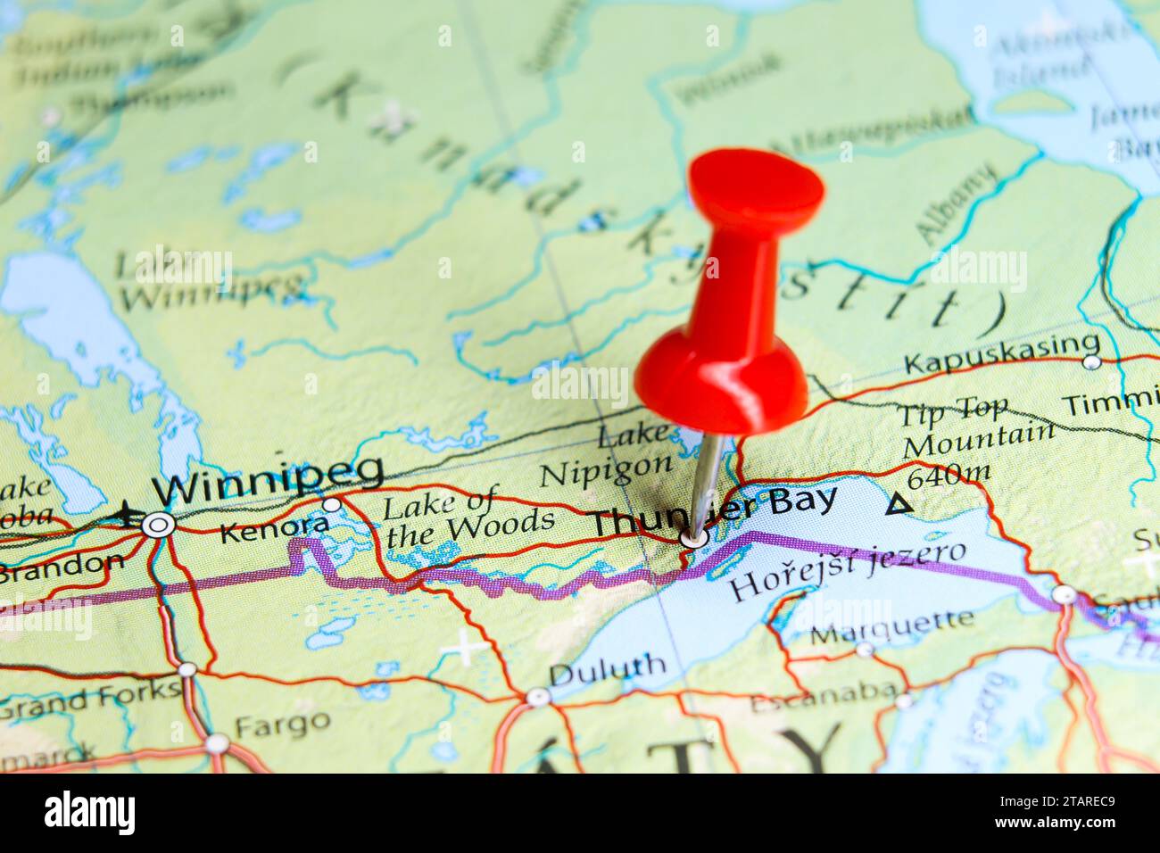 Thunder Bay, Canada pin on map Stock Photo - Alamy