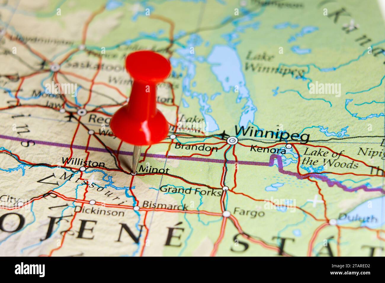 Minot, North Dakota pin on map Stock Photo - Alamy