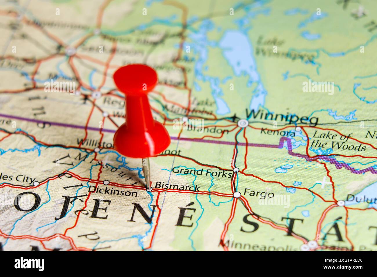 Bismarck, North Dakota pin on map Stock Photo - Alamy