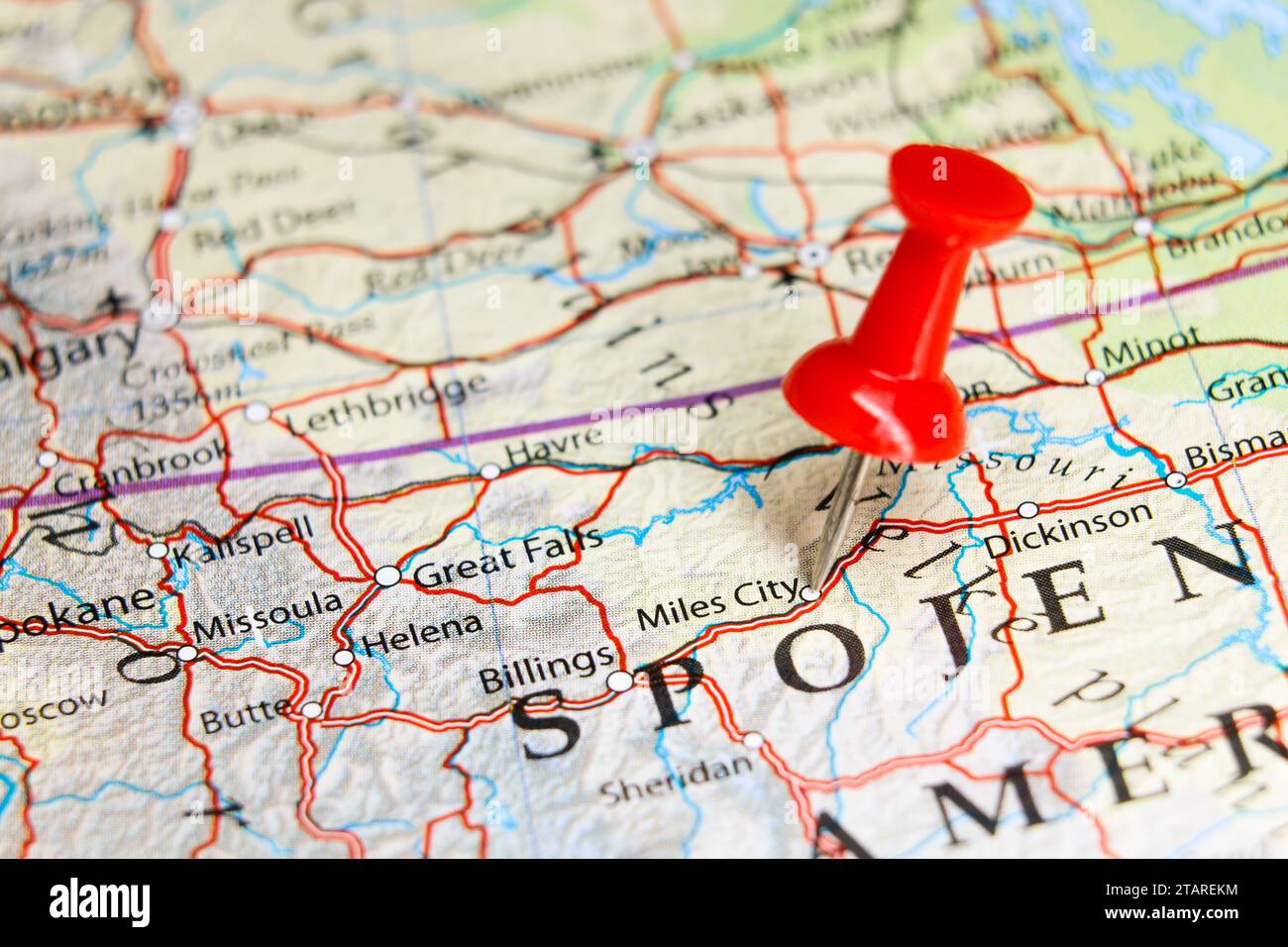 Miles City, Montana pin on map Stock Photo - Alamy