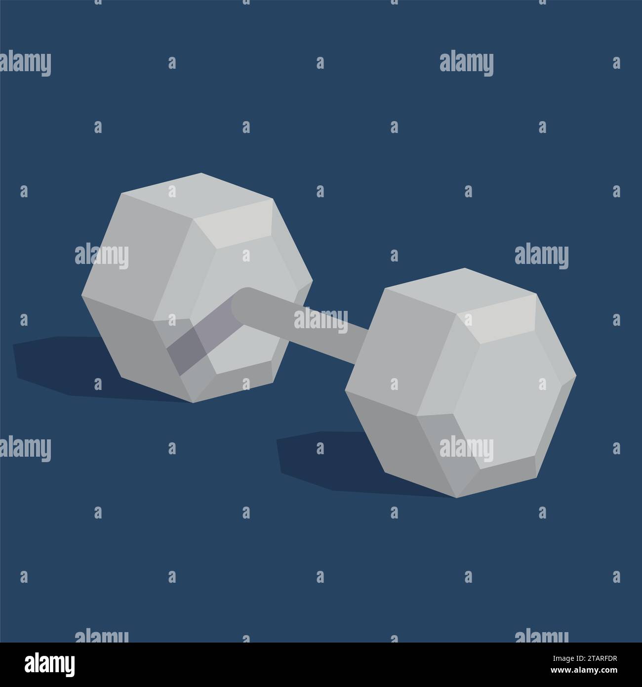 Dumbbell in flat style isolated on dark blue background. Weight lifting flat 3d isometry ...
