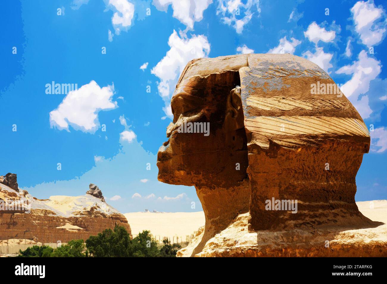 The great pyramid of Giza: Great Sphinx in Cairo Giza and blue sky with ...