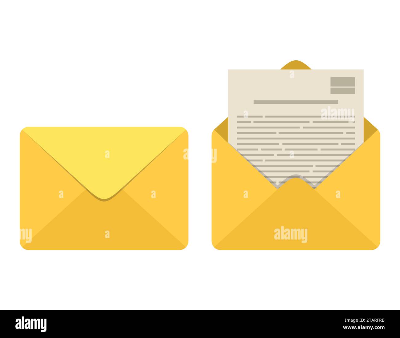 Opened and closed envelope with note paper card isolated on white ...