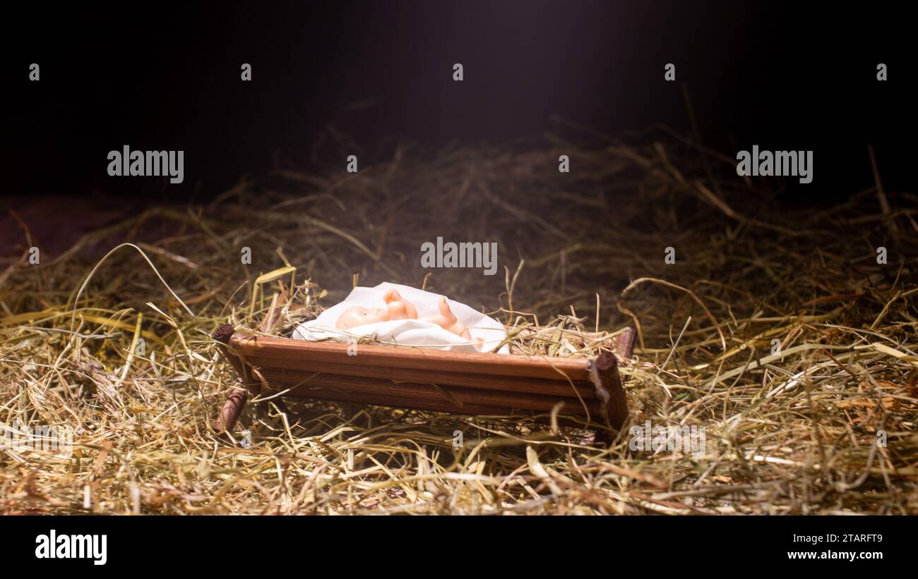 Baby Jesus in the manger. Christmas background celebrating the birth of ...