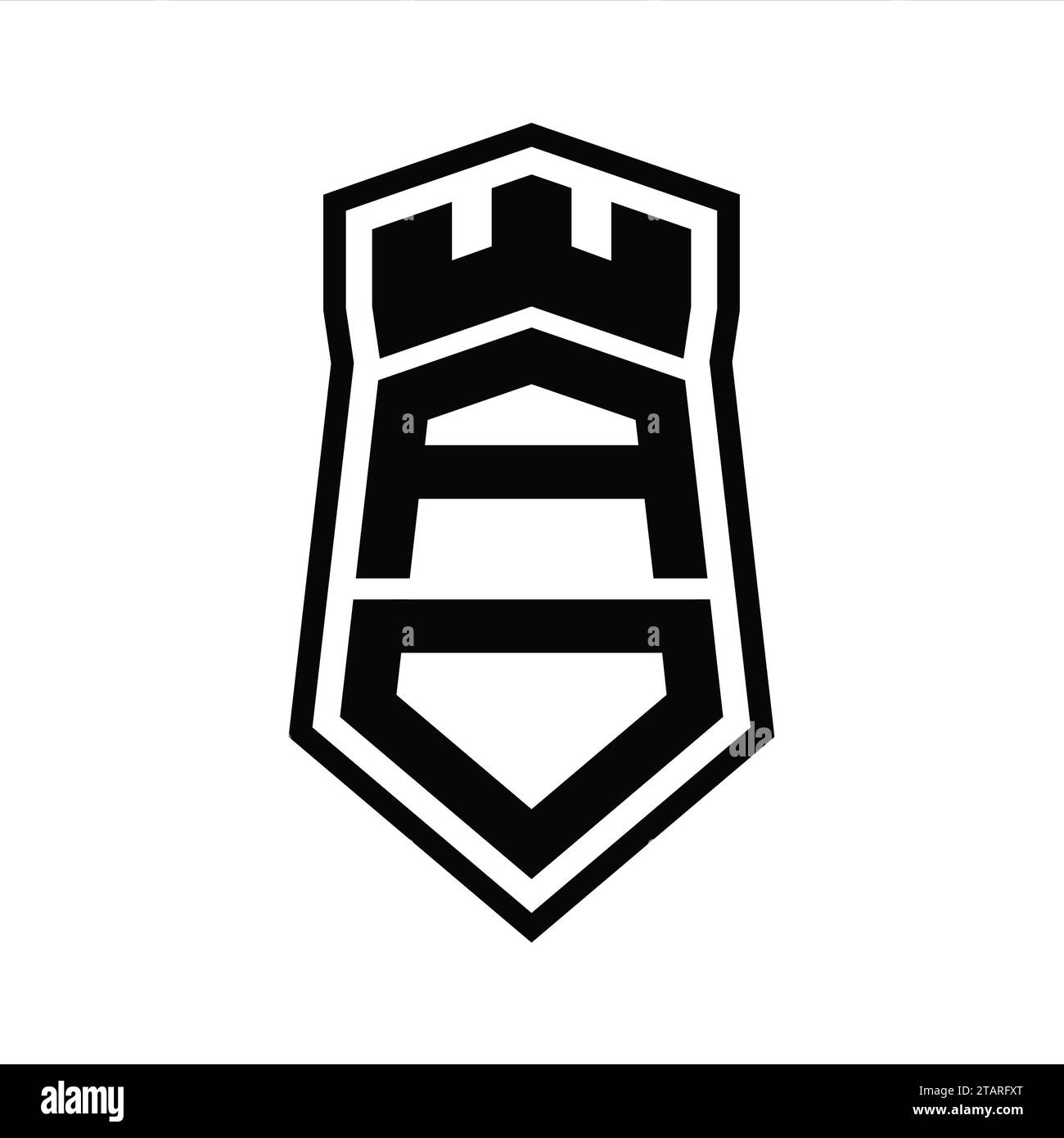 AD Letter Logo monogram hexagon shield shape up and down with crown castle isolated style design ...