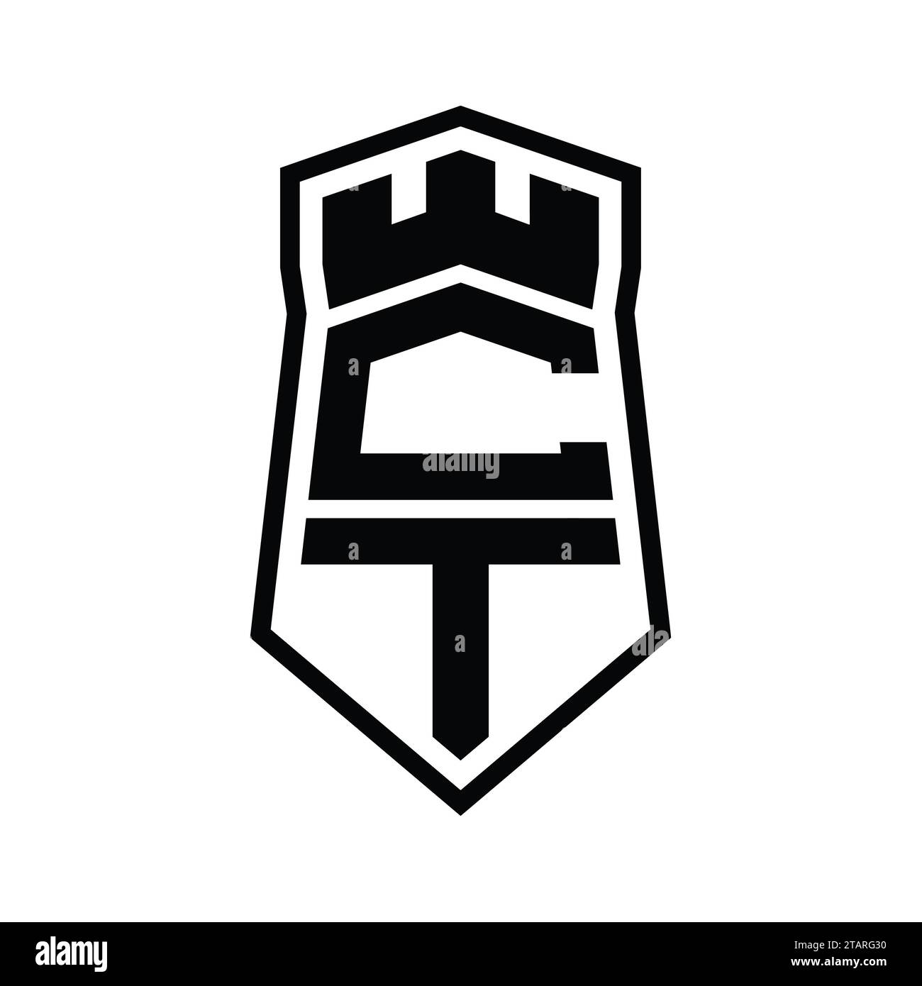 CT Letter Logo monogram hexagon shield shape up and down with crown ...