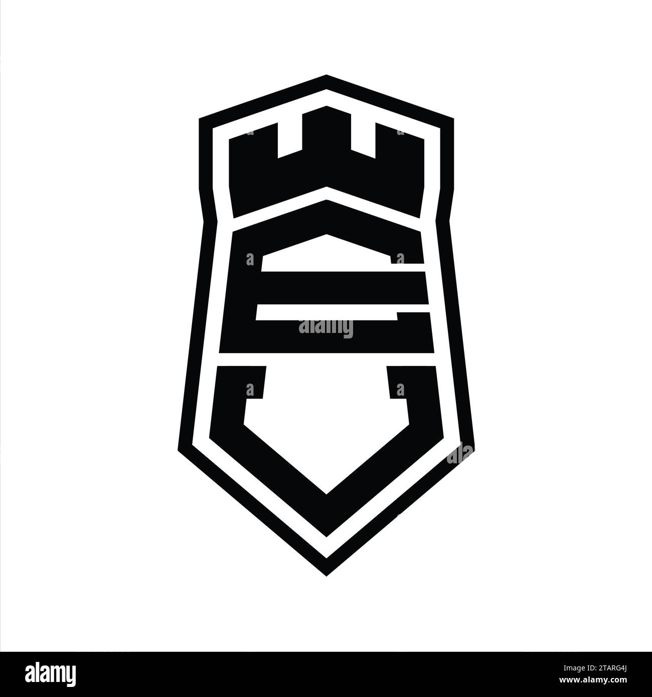 EV Letter Logo monogram hexagon shield shape up and down with crown ...