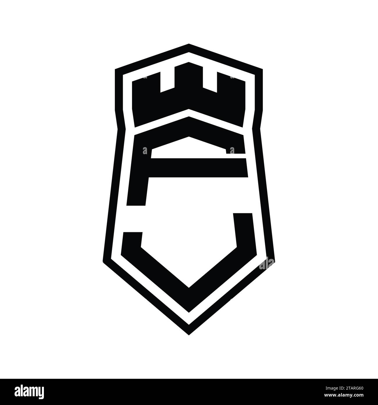 FJ Letter Logo monogram hexagon shield shape up and down with crown castle isolated style design ...