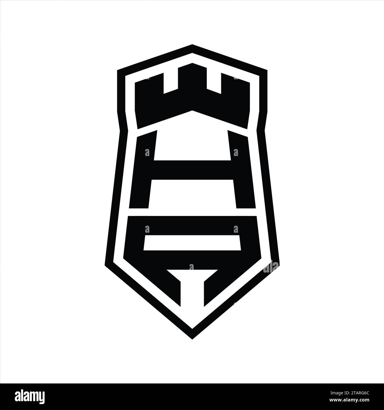 HA Letter Logo monogram hexagon shield shape up and down with crown ...