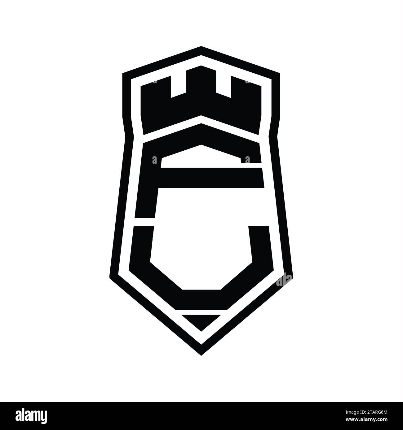 FU Letter Logo monogram hexagon shield shape up and down with crown castle isolated style design ...
