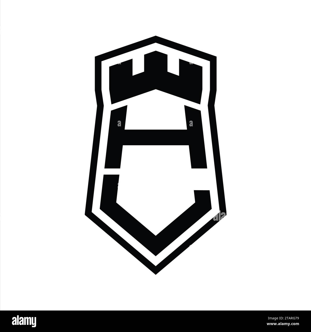 HL Letter Logo monogram hexagon shield shape up and down with crown castle isolated style design ...