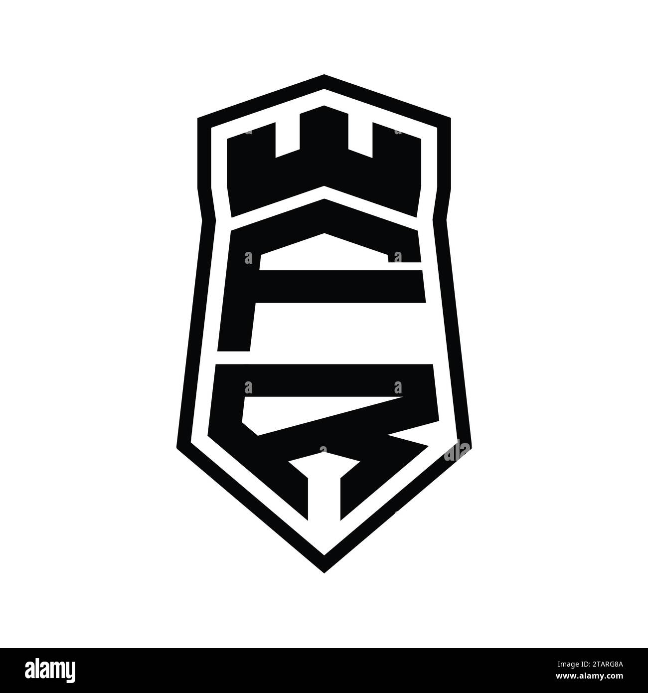 FR Letter Logo monogram hexagon shield shape up and down with crown ...