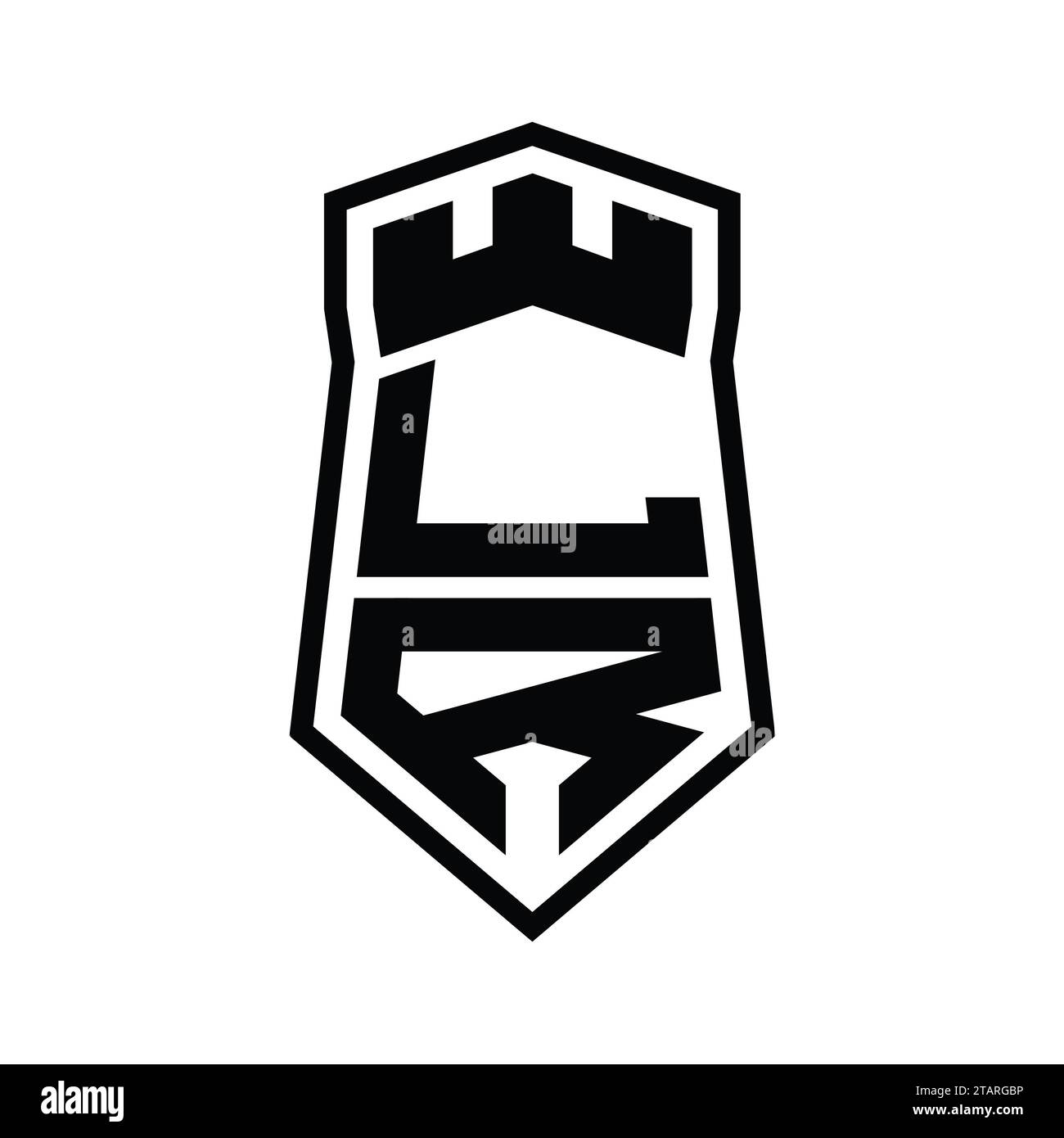 LR Letter Logo monogram hexagon shield shape up and down with crown ...