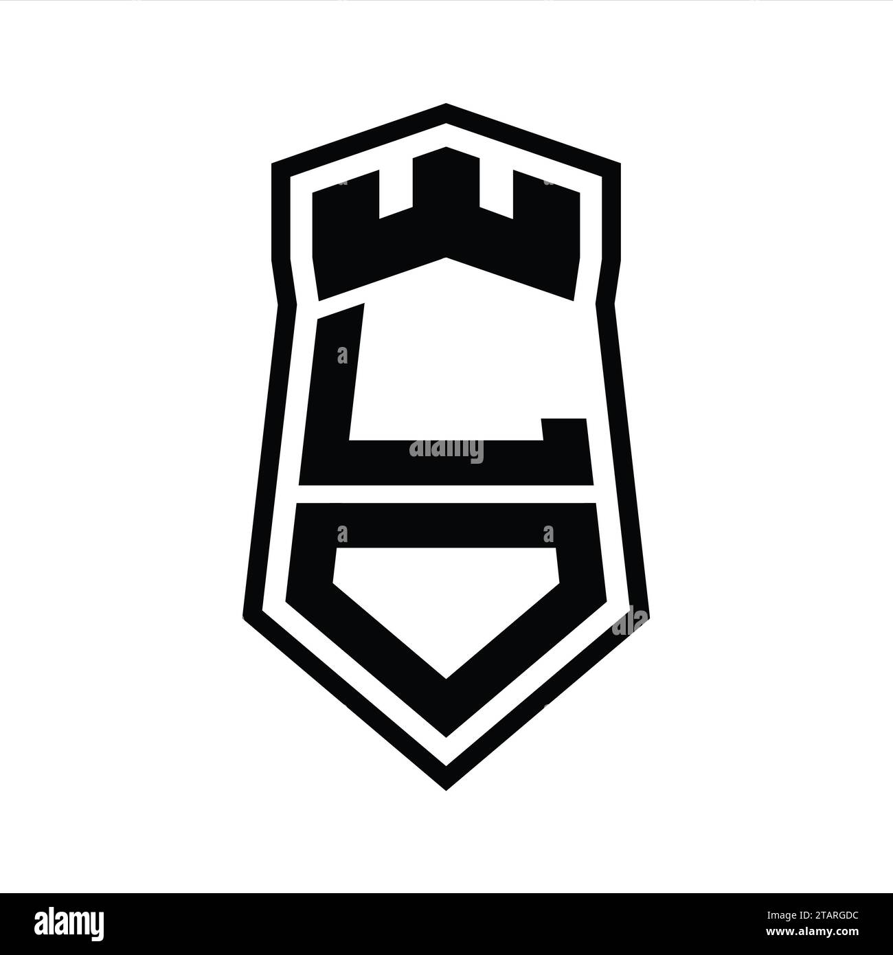 LD Letter Logo monogram hexagon shield shape up and down with crown castle isolated style design ...